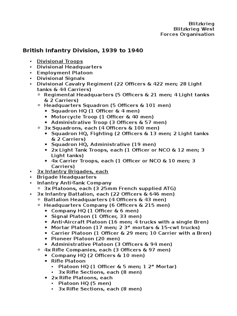 British Infantry Division Structure 1939 | PDF | Company (Military Unit ...