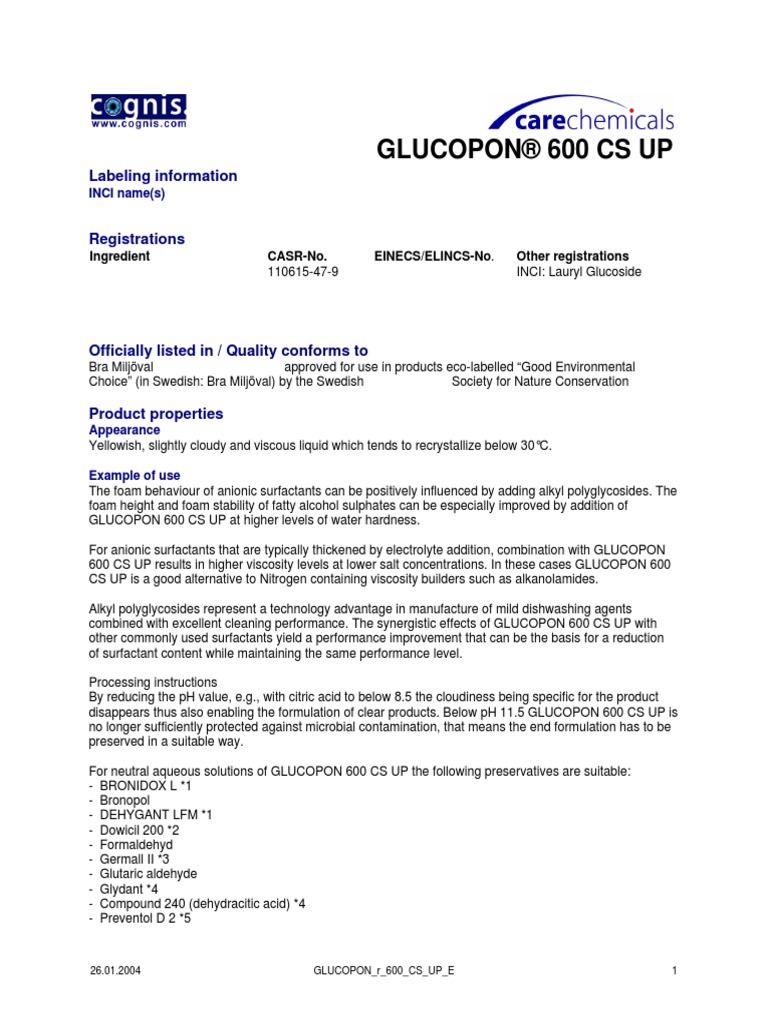 Glucopon PDF | PDF | Surfactant | Foam