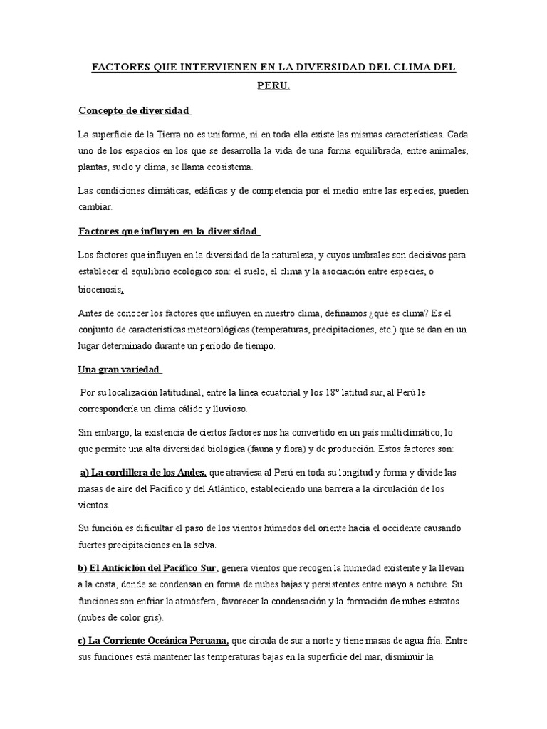 Diversidad Climática del Perú: Factores Clave | PDF | Andes | Velocidad ...