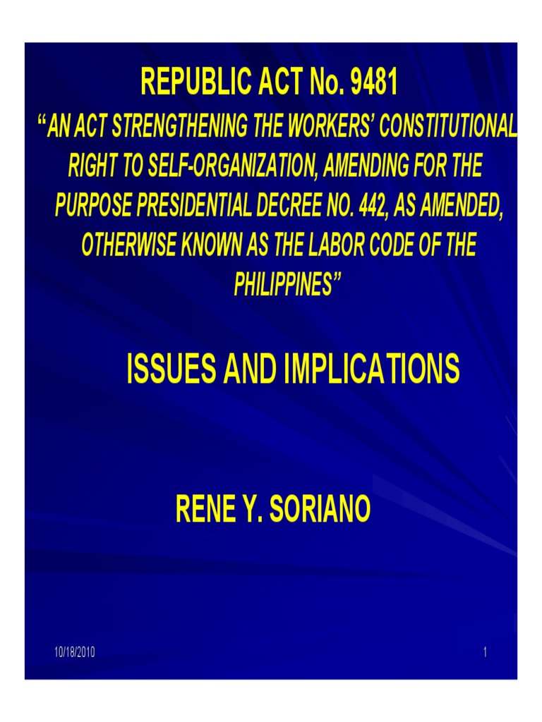 Ra 9481 Atty Rene y Soriano FPM | PDF | Trade Union | Collective Bargaining