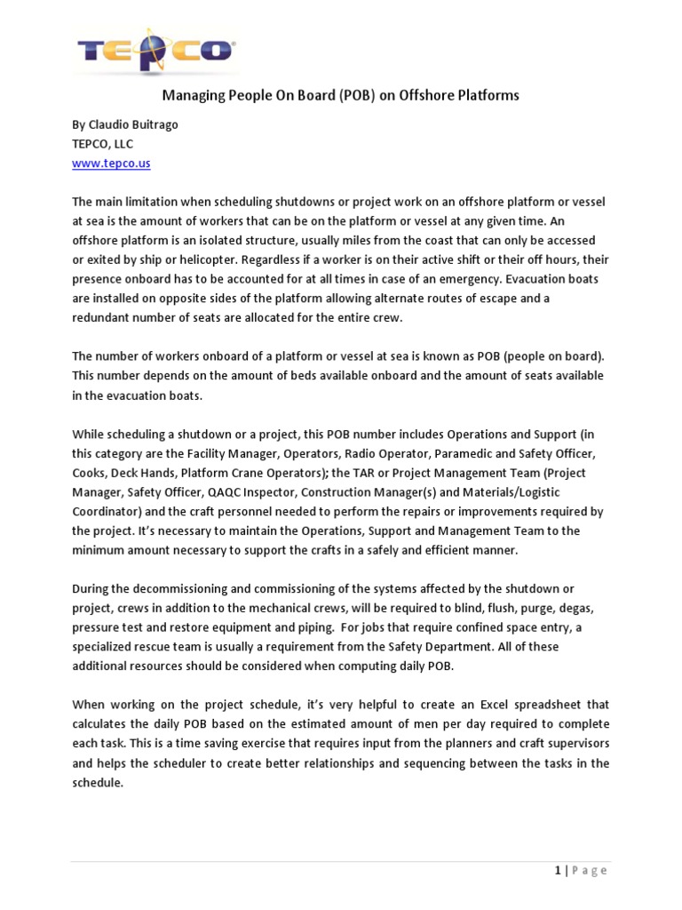 Managing POB On Offshore Platforms PDF | PDF | Business