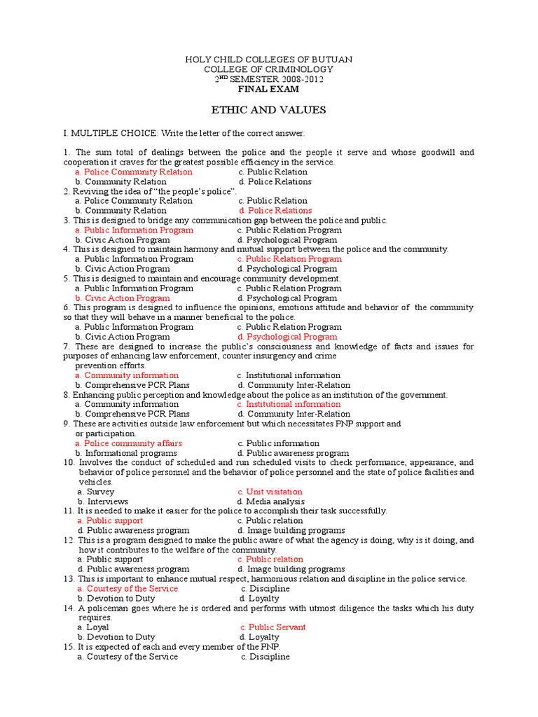 Police Ethics Finalexam | PDF | Police | Traditions