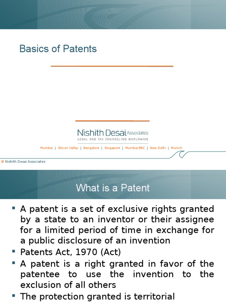 Basics of Patents: Nishith Desai Associates | PDF | Glossary Of Patent ...