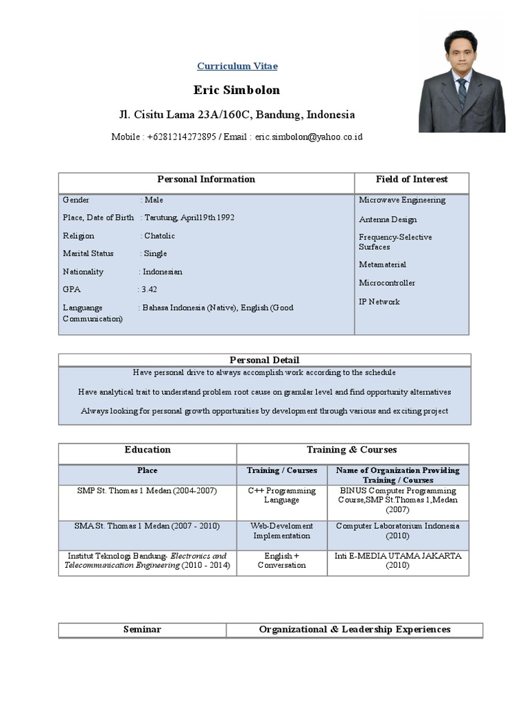 Eric Simbolon: CV in Engineering | PDF | Telecommunication | Electronic ...