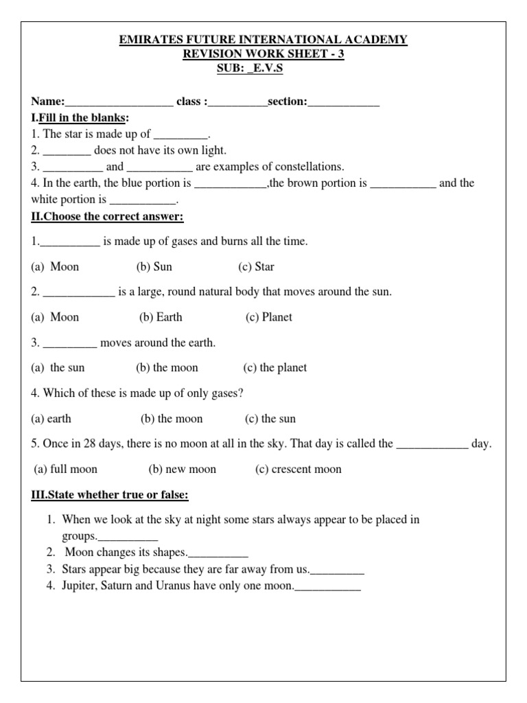 EVS Revision Worksheet for Class 2 | PDF