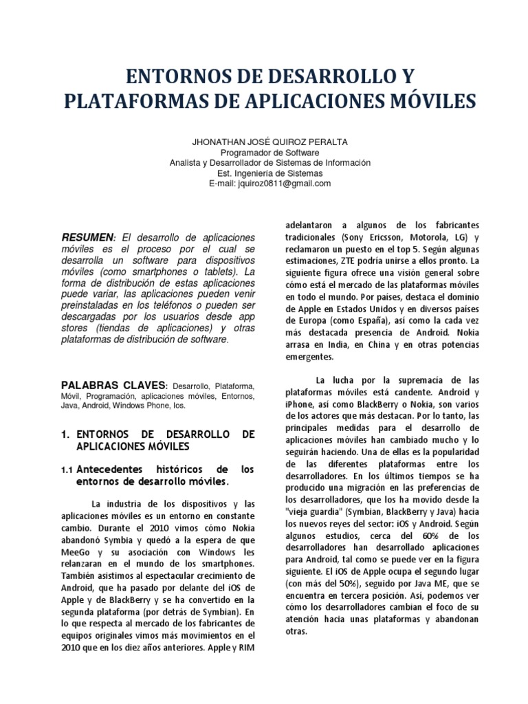 Entornos de Desarrollo y Plataformas de Aplicaciones Móviles - Paper ...