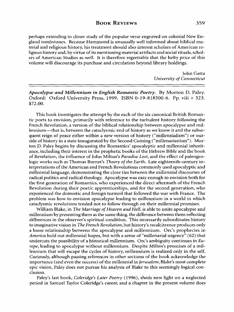Apocalypse and Millennium in English Romantic Poetry | PDF ...