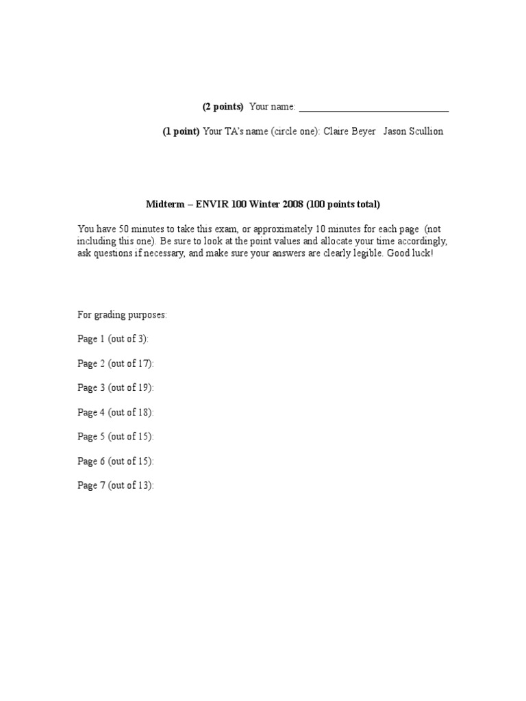 (2 Points) Your Name: - (1 Point) Your TA's Name (Circle One) : Claire ...
