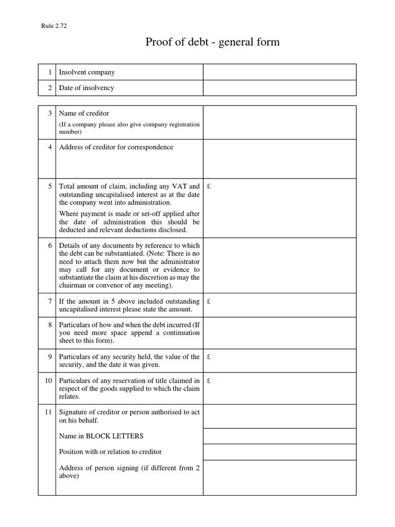 Proof of Debt Form | PDF