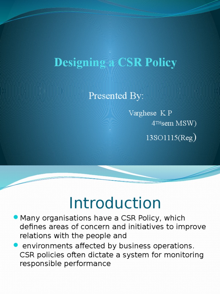 Designing A CSR Policy | PDF | Corporate Social Responsibility | Goal