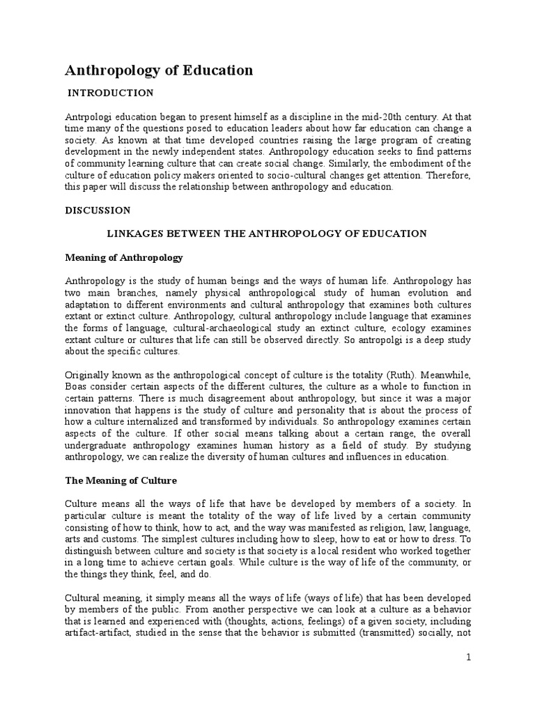 Anthropology of Education | PDF | Anthropology | Cultural Anthropology