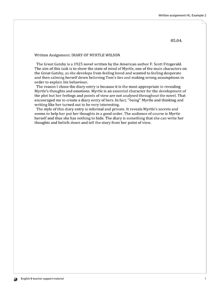 Written Assignment HL: Example 2: English B Teacher Support Material 1 ...