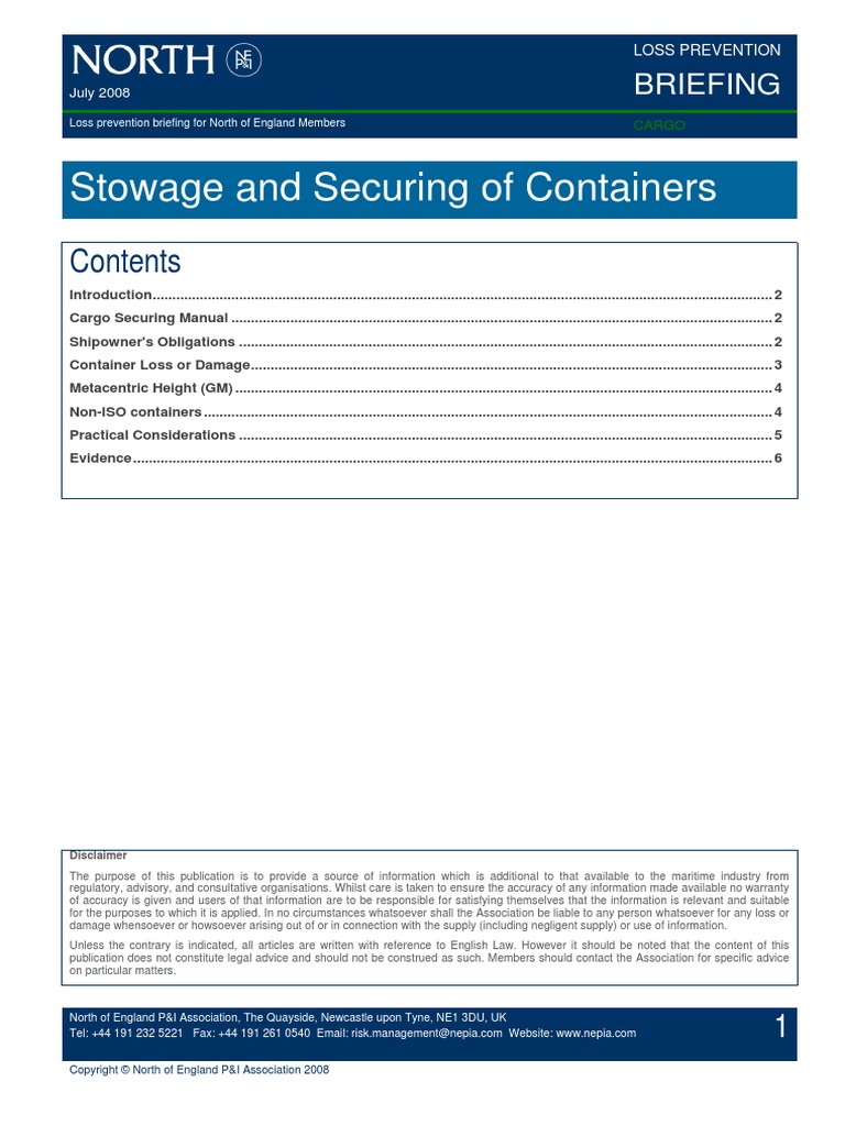 Stowage and Securing of Containers: Briefing | PDF | Containerization ...