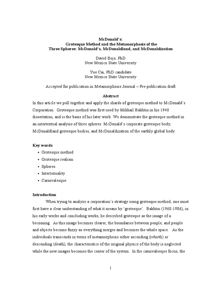 McDonald's: Grotesque Method and The Metamorphosis of The Three Spheres ...