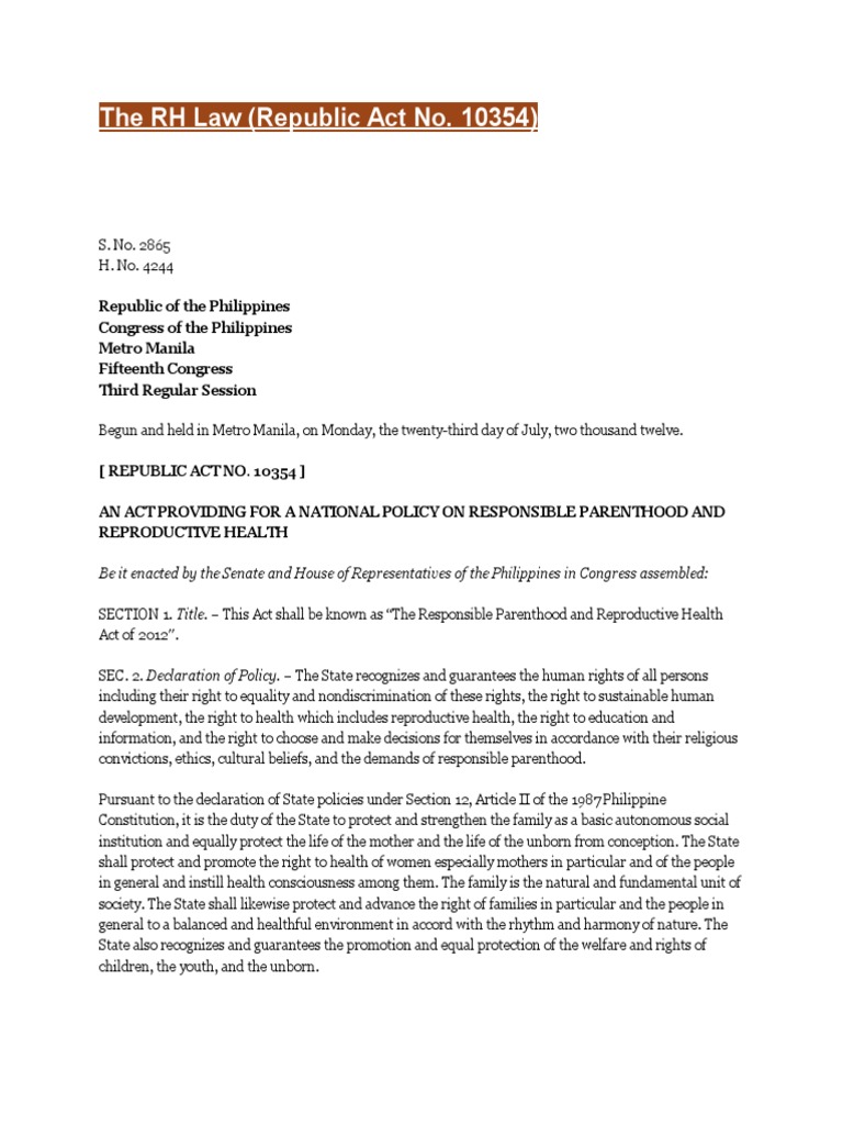The RH Law | PDF | Reproductive Health | Family Planning