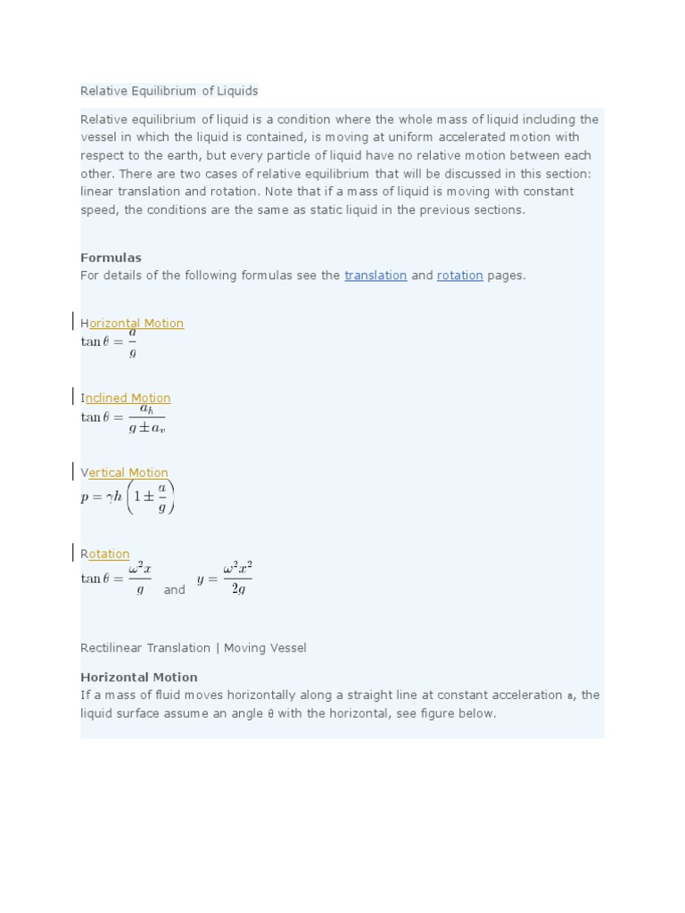 Relative Equilibrium of Liquids | PDF | Rotation Around A Fixed Axis ...