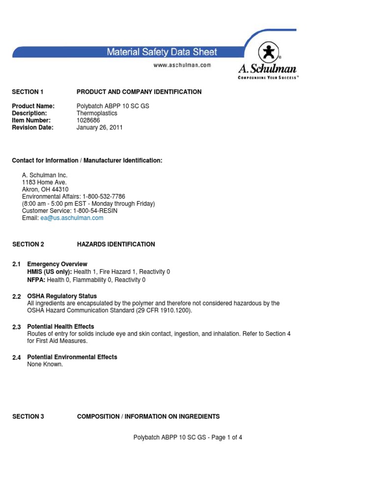 Thermoplastics Safety Data Sheet | PDF | Dangerous Goods | Personal ...