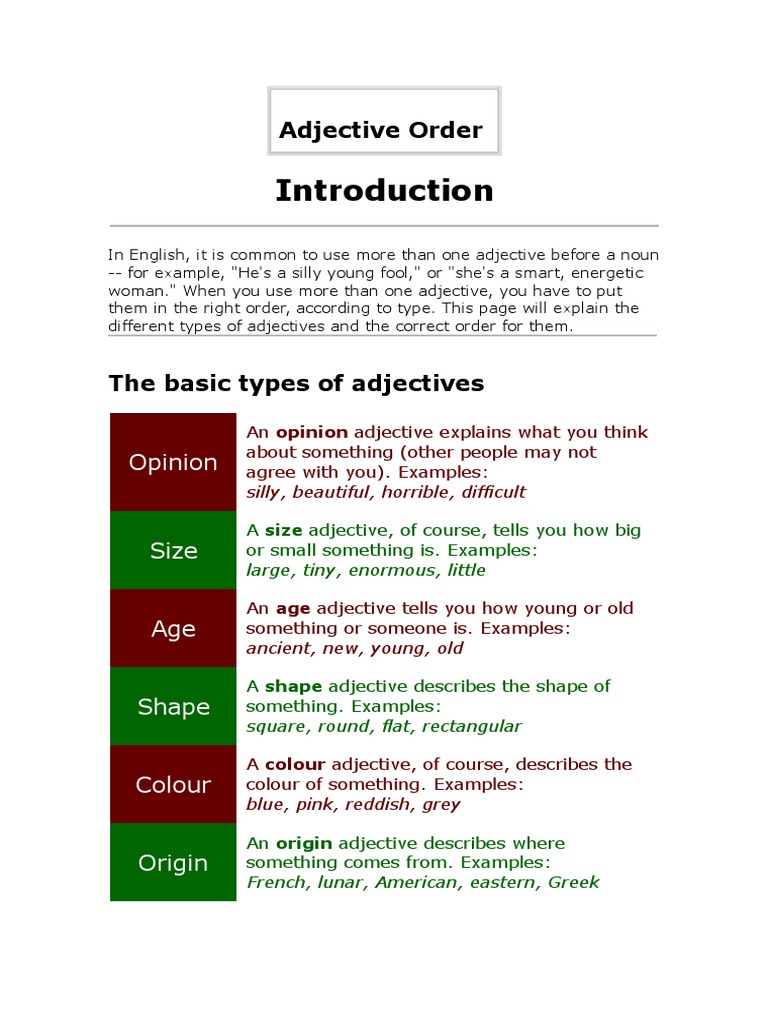 Adjective Order | PDF | Language Arts & Discipline