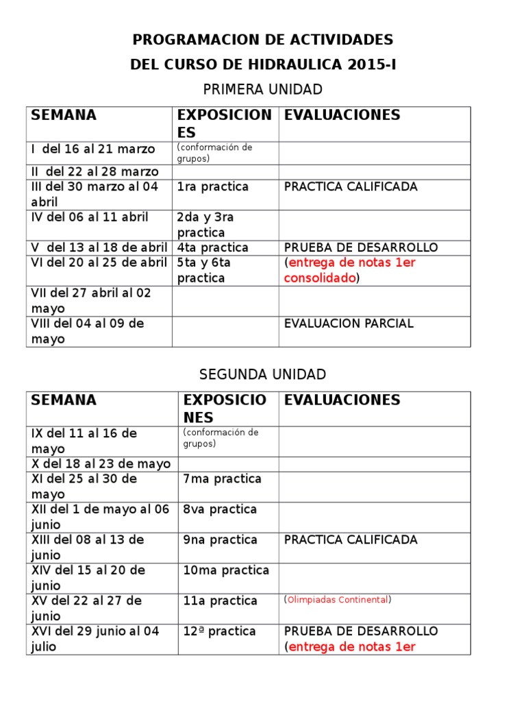 Programacion de Actividades | PDF
