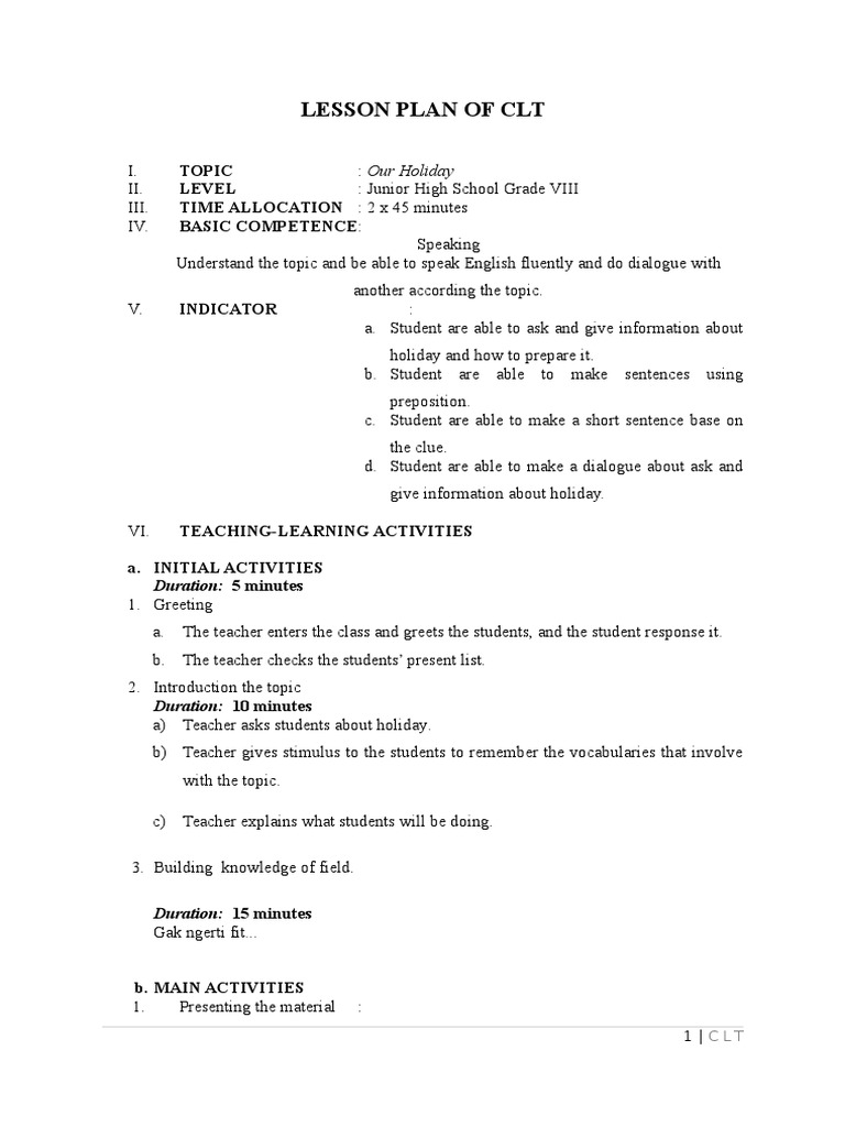 Lesson Plan of CLT | PDF | Lesson Plan | Neuropsychological Assessment