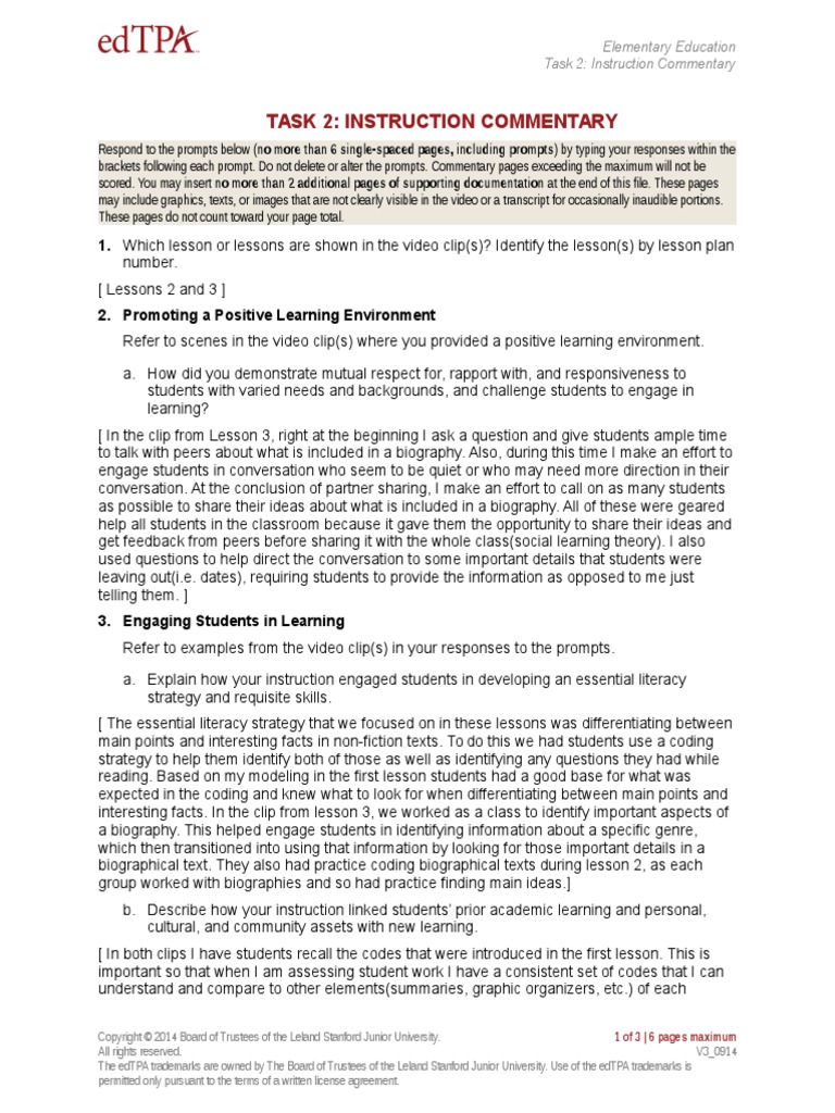 EdTPA-Task 2 Prompts | Learning Theory (Education) | Understanding