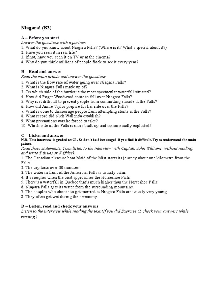 Niagara! (B2) : A - Before You Start | PDF | Leisure