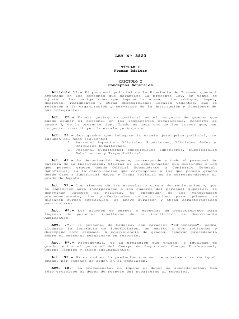 Ley N 3823 | PDF | Oficial no comisionado | Policía