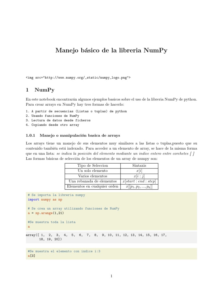 Numpy Basico PDF | PDF | Estructura de datos de matriz | Gestión de datos Numpy Basico PDF | PDF | Estructura de datos de matriz | Gestión de datos