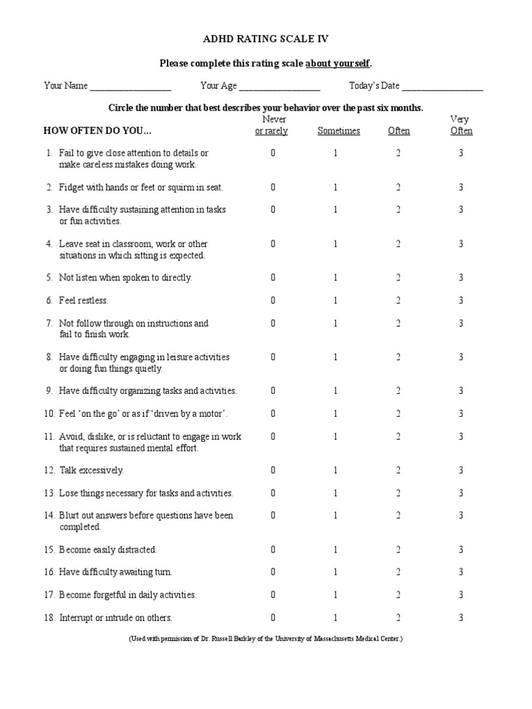 Barkley Adult Adhd Rating Scale | PDF | Self-Improvement