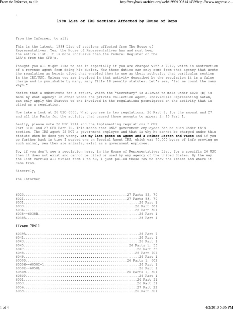 1999 PDF - 1998 List of IRS Sections Affected by House of Reps - The ...