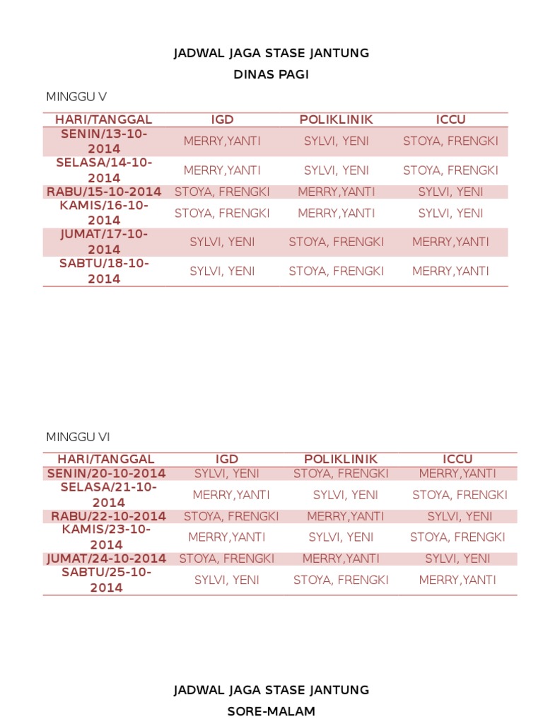 Jadwal Jaga Stase Jantung 2014 | PDF | Social Science | Cooking, Food ...