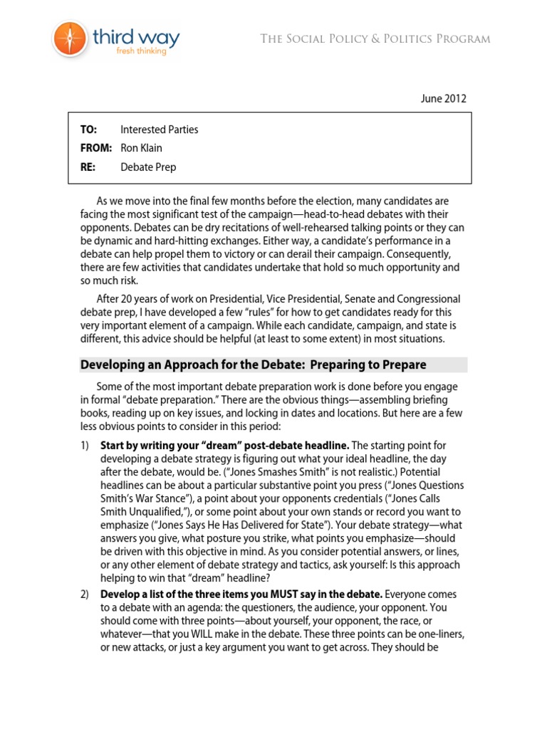 Third Way Memo - Debate Prep Memo | PDF