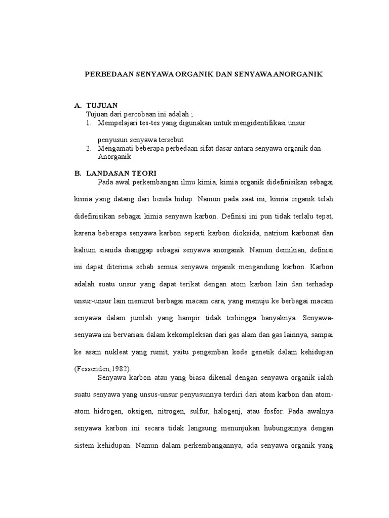 Perbedaan Senyawa Organik Dan Senyawa Anorganik | PDF