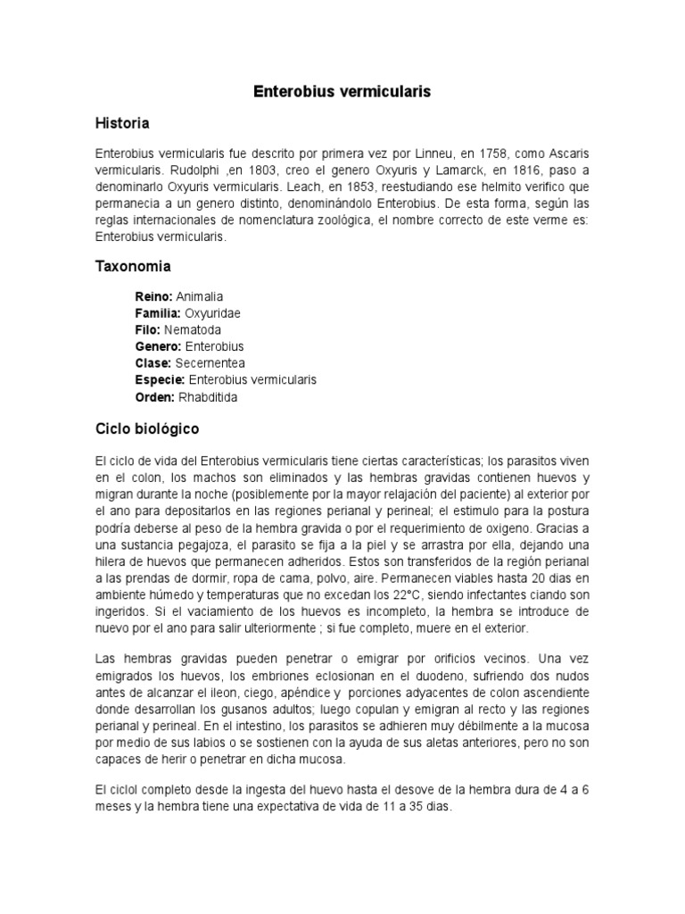 Enterobius Vermicularis | PDF | Especialidades Medicas | Medicina CLINICA