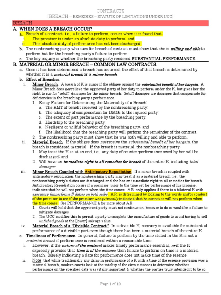 Contracts - Breach & Remedies | PDF | Restitution | Damages