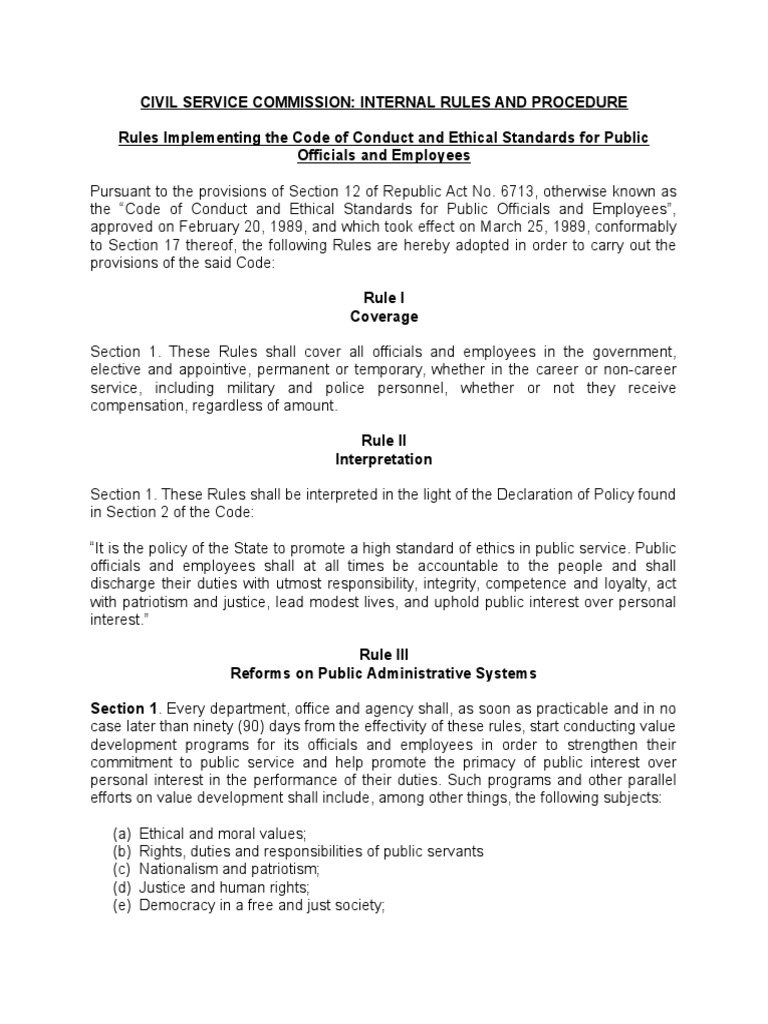 Civil Service Conflict of Interest Rules | PDF | Conflict Of Interest ...