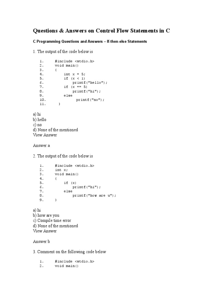 Questions & Answers On Control Flow Statements in C | PDF | Control Flow | C (Programming Language)