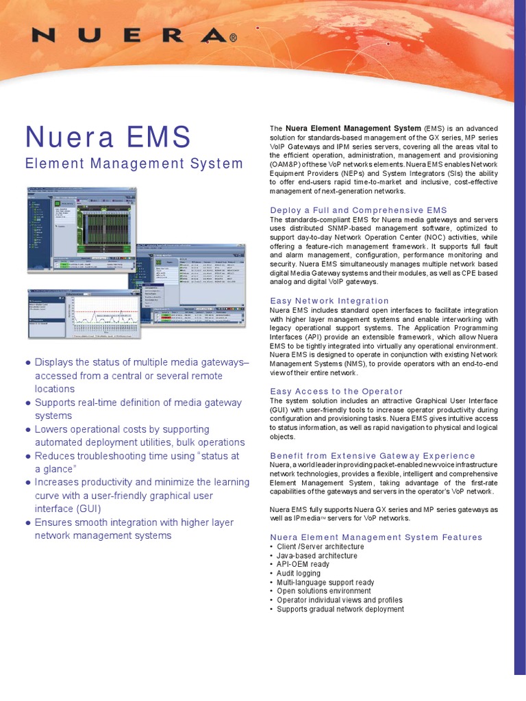 Nuera EMS: Element Management System | PDF | Provisioning | Voice Over Ip