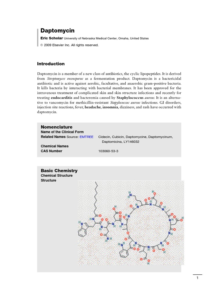 Daptomycin: Eric Scholar | PDF | Staphylococcus Aureus | Antibiotics