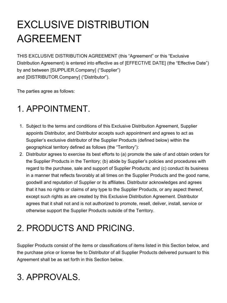 Exclusive Distribution Agreement Overview | PDF | Indemnity | Trademark