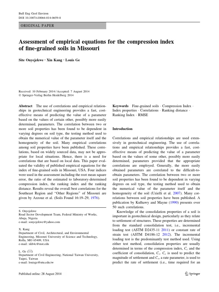 Assessing Empirical Equations for Compression Index of Fine-Grained ...