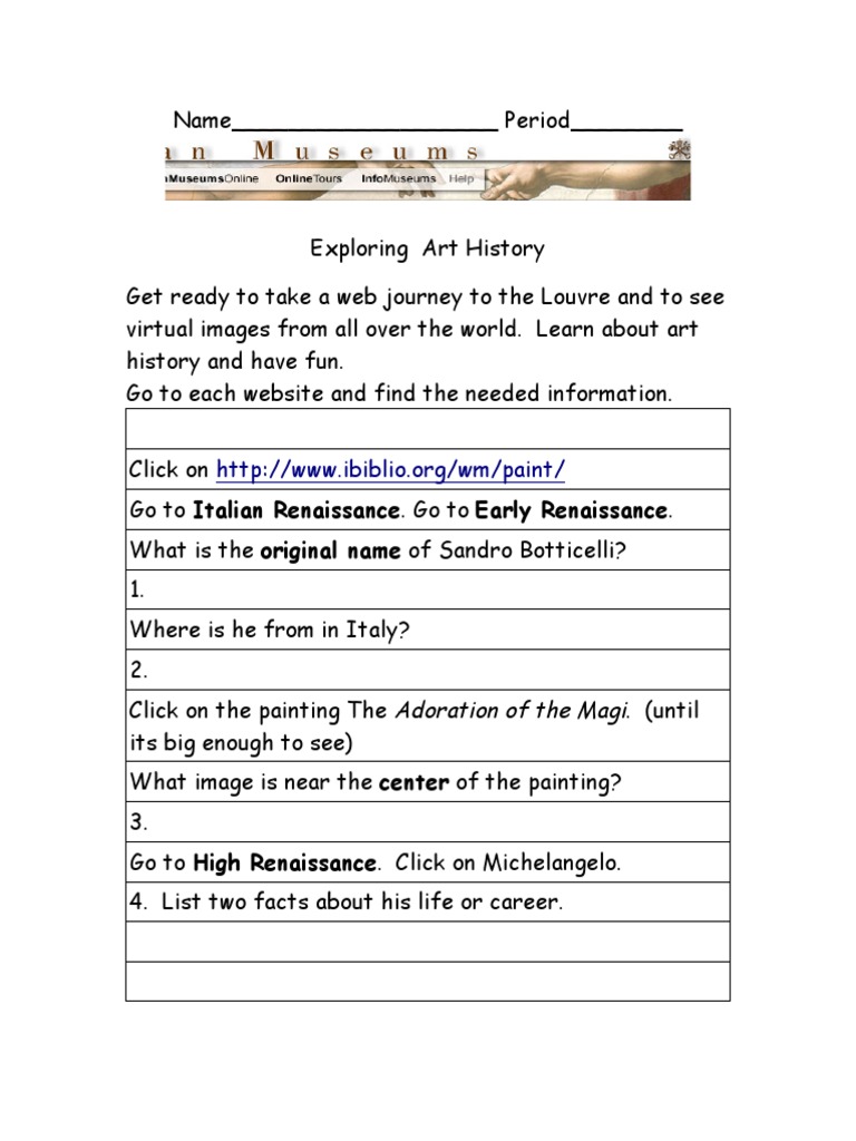 Virtual Art History Exploration | PDF | Louvre | Impressionism