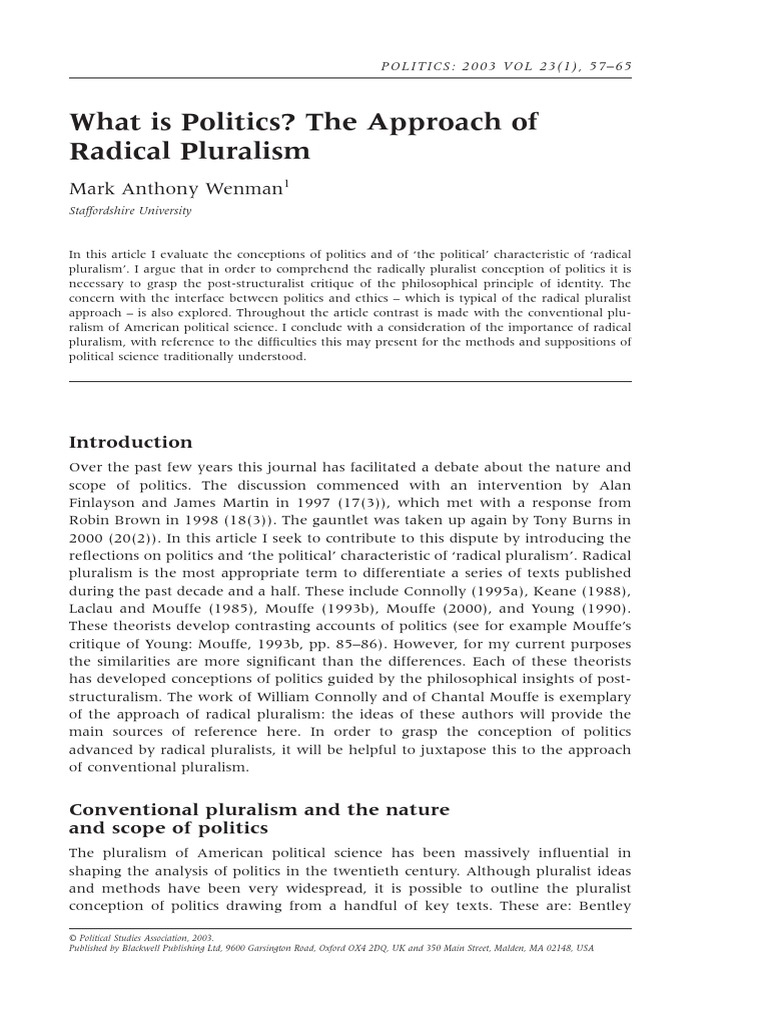 What Is Politics The Approach of Radical Pluralism | Download Free PDF ...