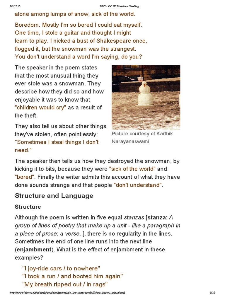 BBC - GCSE Bitesize - Stealing | PDF | Theft | Poetry