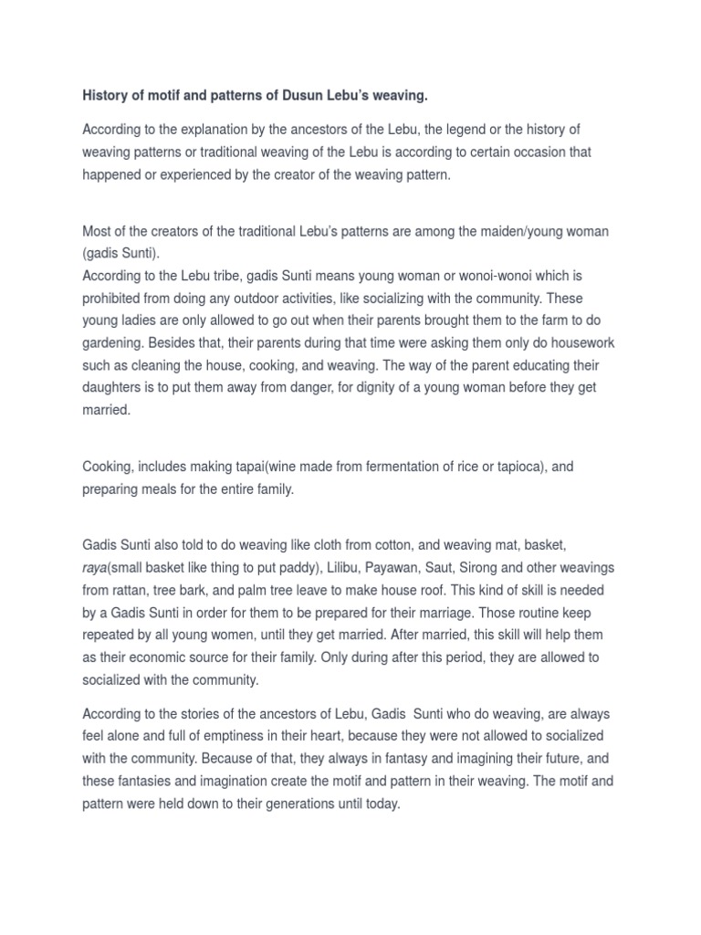 History of Motif and Patterns of Dusun Lebu | PDF | Weaving