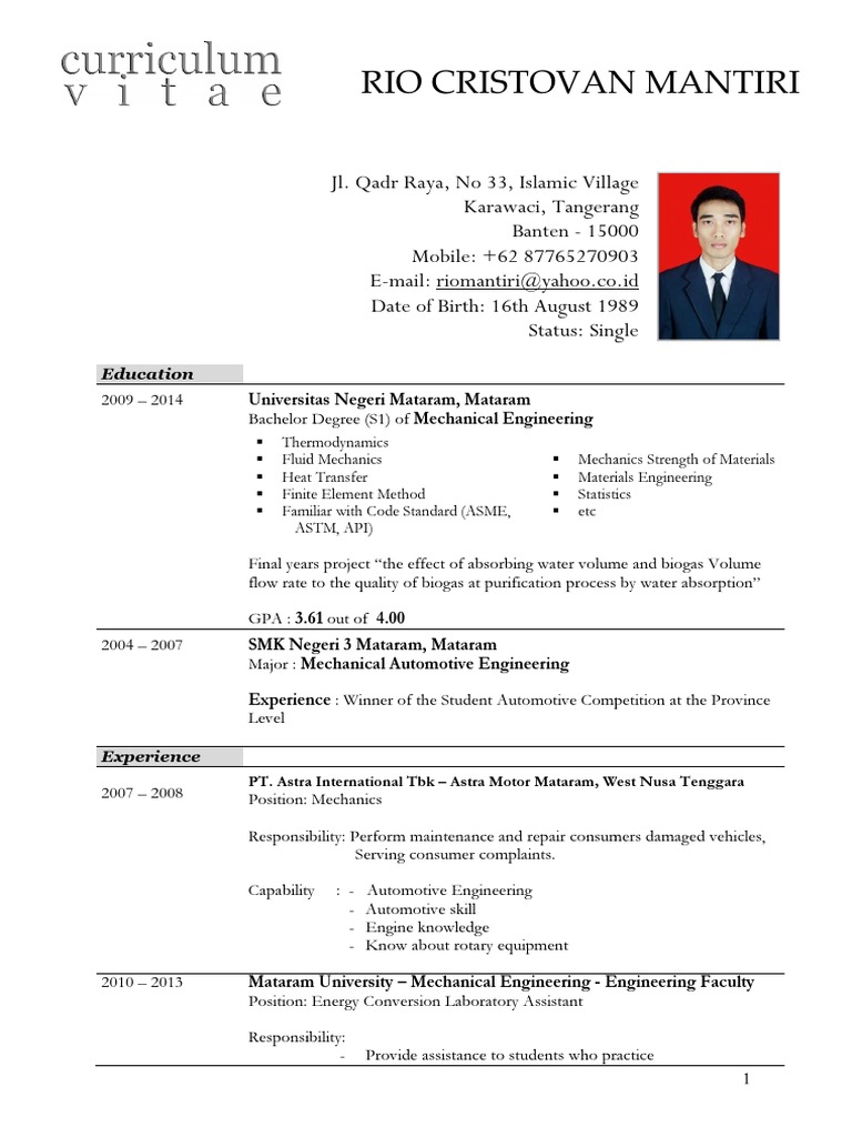 Mechanical Engineering Resume | PDF | Mechanical Engineering | Science ...