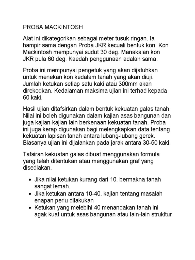 Ujian Kekuatan Tanah Proba Mackintosh | PDF | Metode & Bahan Ajar