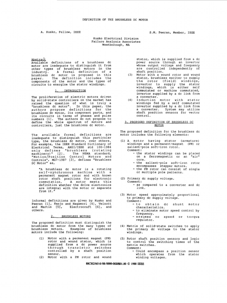 Definition Motor BLDC PDF | PDF | Electric Motor | Physical Quantities