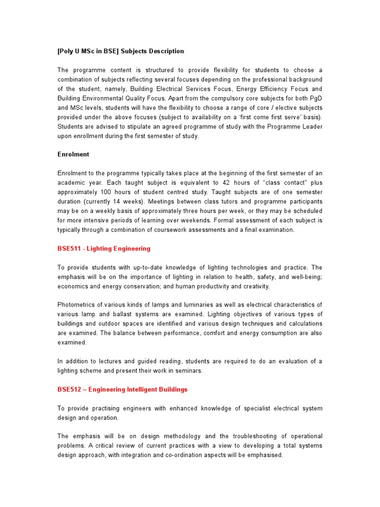 Programme Subject Descriptions and Overviews for the Polytechnic ...