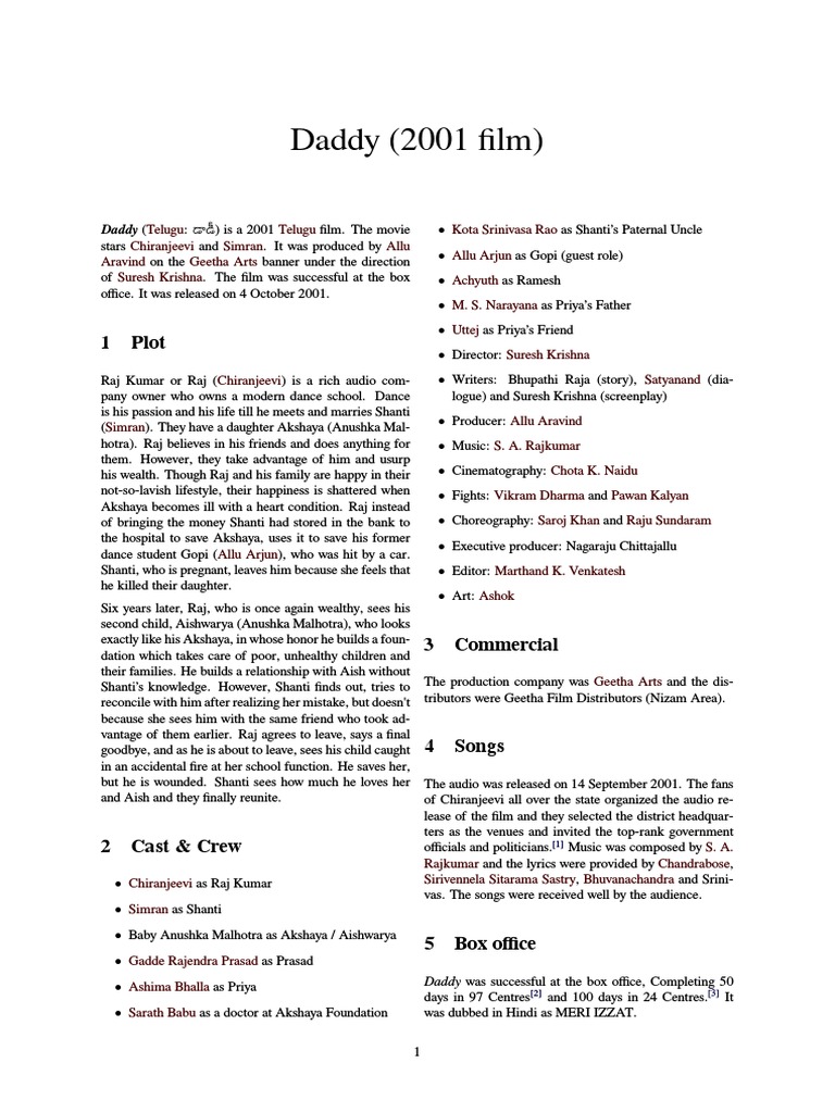 Daddy 2001 Film Pdf South Asian Films Indian Films